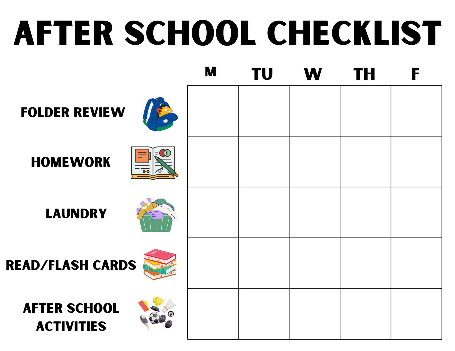 After School Checklist | Digital Download After School Checklist ...