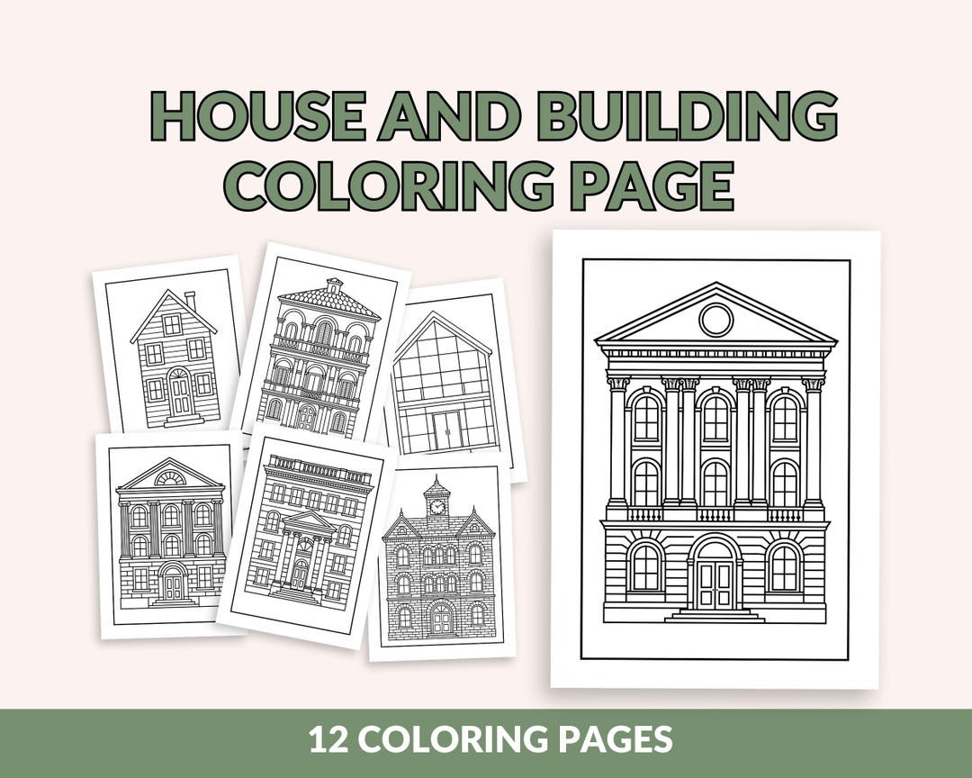 Printable House and Building Coloring Page | 12 Coloring Pages - Etsy