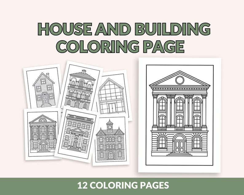 Printable House and Building Coloring Page | 12 Coloring Pages - Etsy