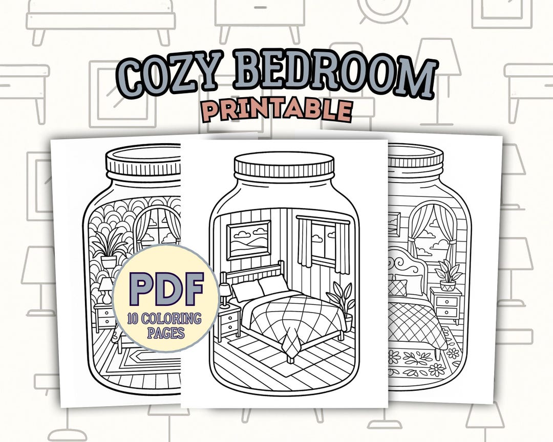 Bedroom Inside a Jar Coloring Page | Printable Sleep Room Line Art - Etsy