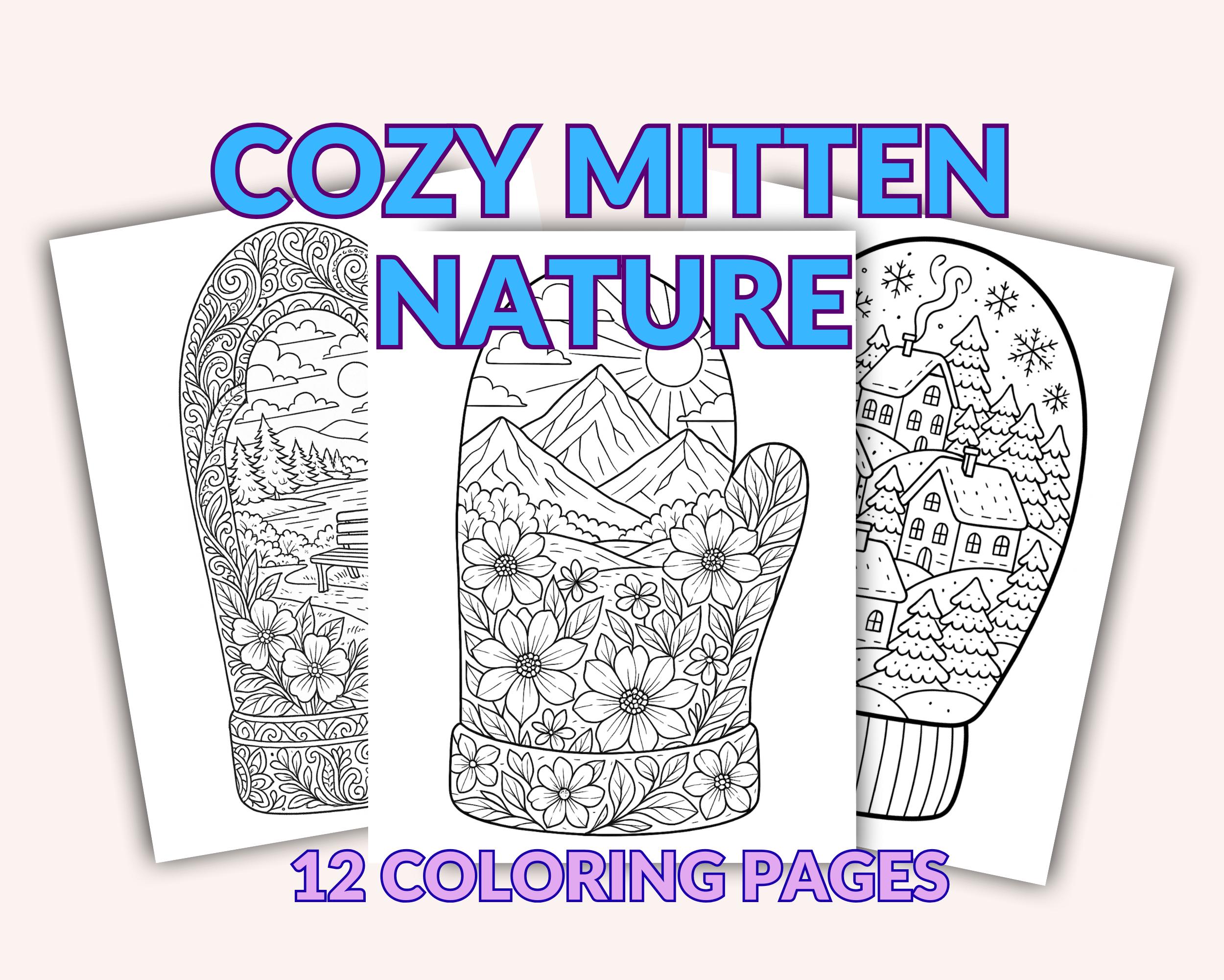 Cozy Mitten Nature Coloring Pages | Winter Printable Art - Etsy