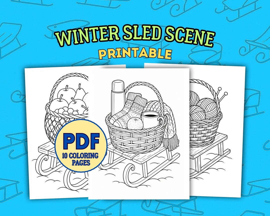 Winter Sled Scene Coloring Page | PDF Printable Art - Etsy