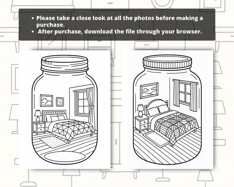 Bedroom Inside a Jar Coloring Page | Printable Sleep Room Line Art - Etsy
