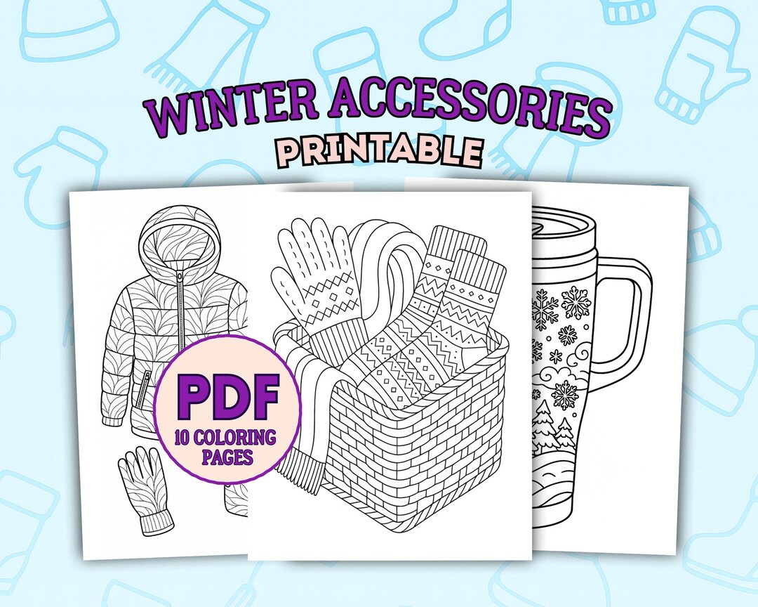 Winter Accessories Coloring Pages for Adults | Printable Adult PDF - Etsy