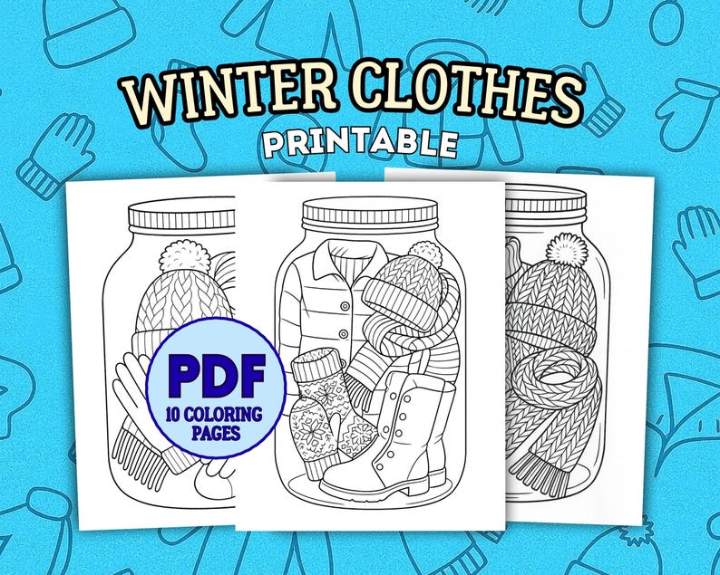 Winter Clothes in a Jar Coloring Page | Printable Line Art - Etsy
