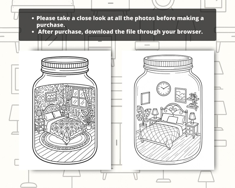 Bedroom Inside a Jar Coloring Page | Printable Sleep Room Line Art - Etsy