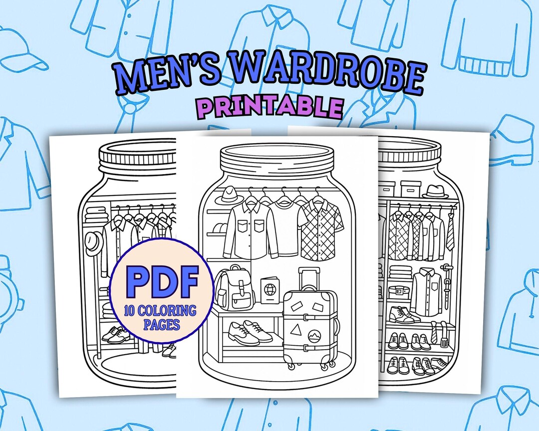Jar Room Coloring Page: Men’s Fashion Wardrobe | Adult Line Art ...