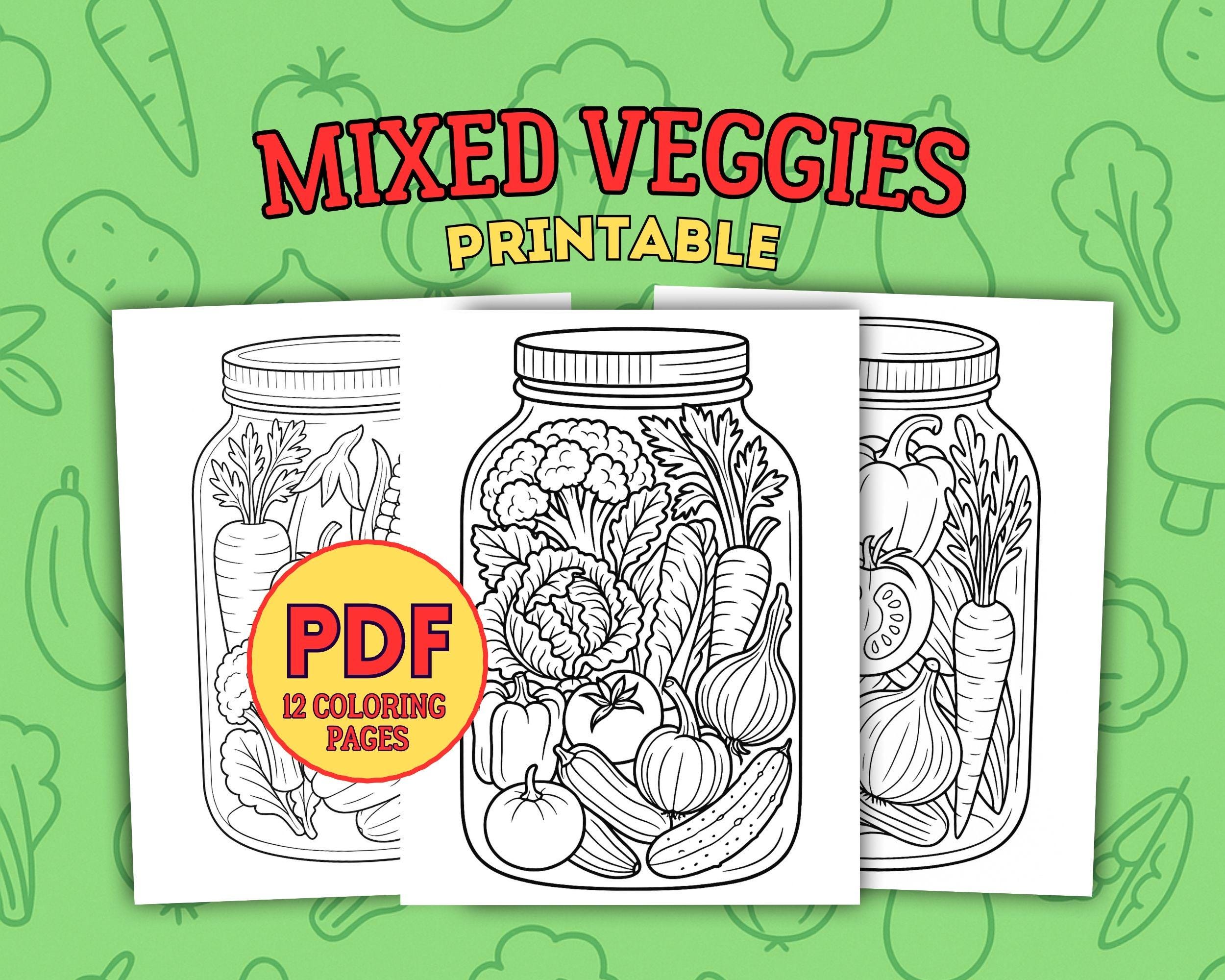 Coloring Page of Mixed Veggies Inside a Jar | Vegetable Jar Art ...