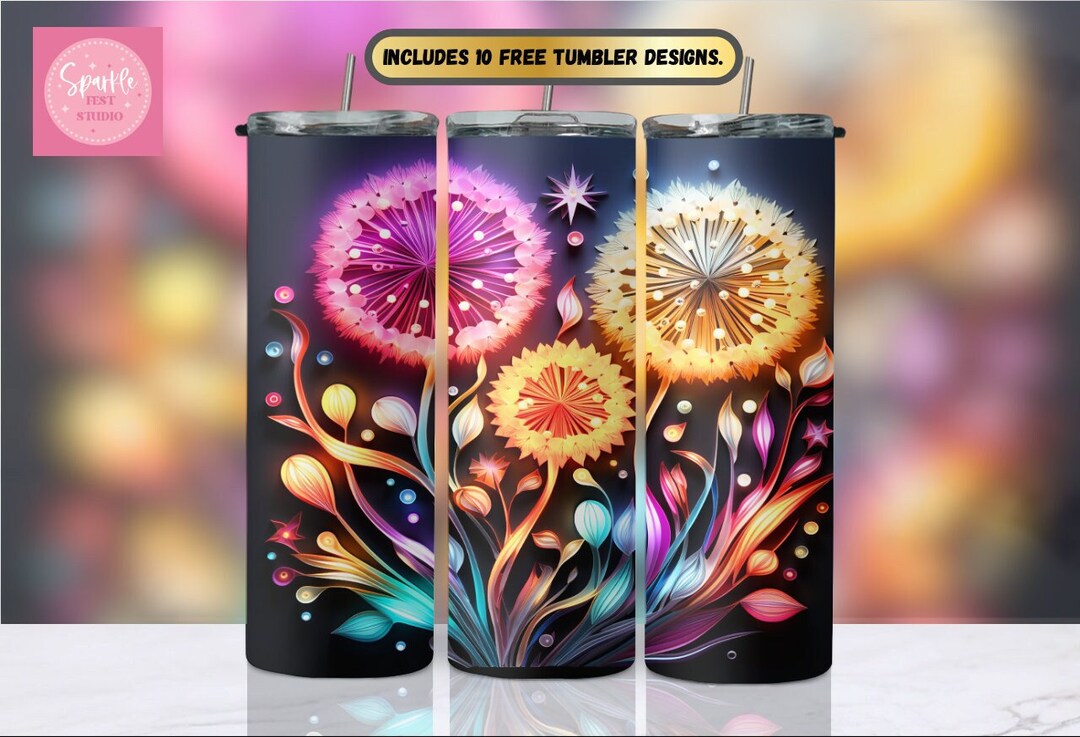 3D Dandelion Flower Neon Colors Cute Trendy Sublimation Design, Floral ...