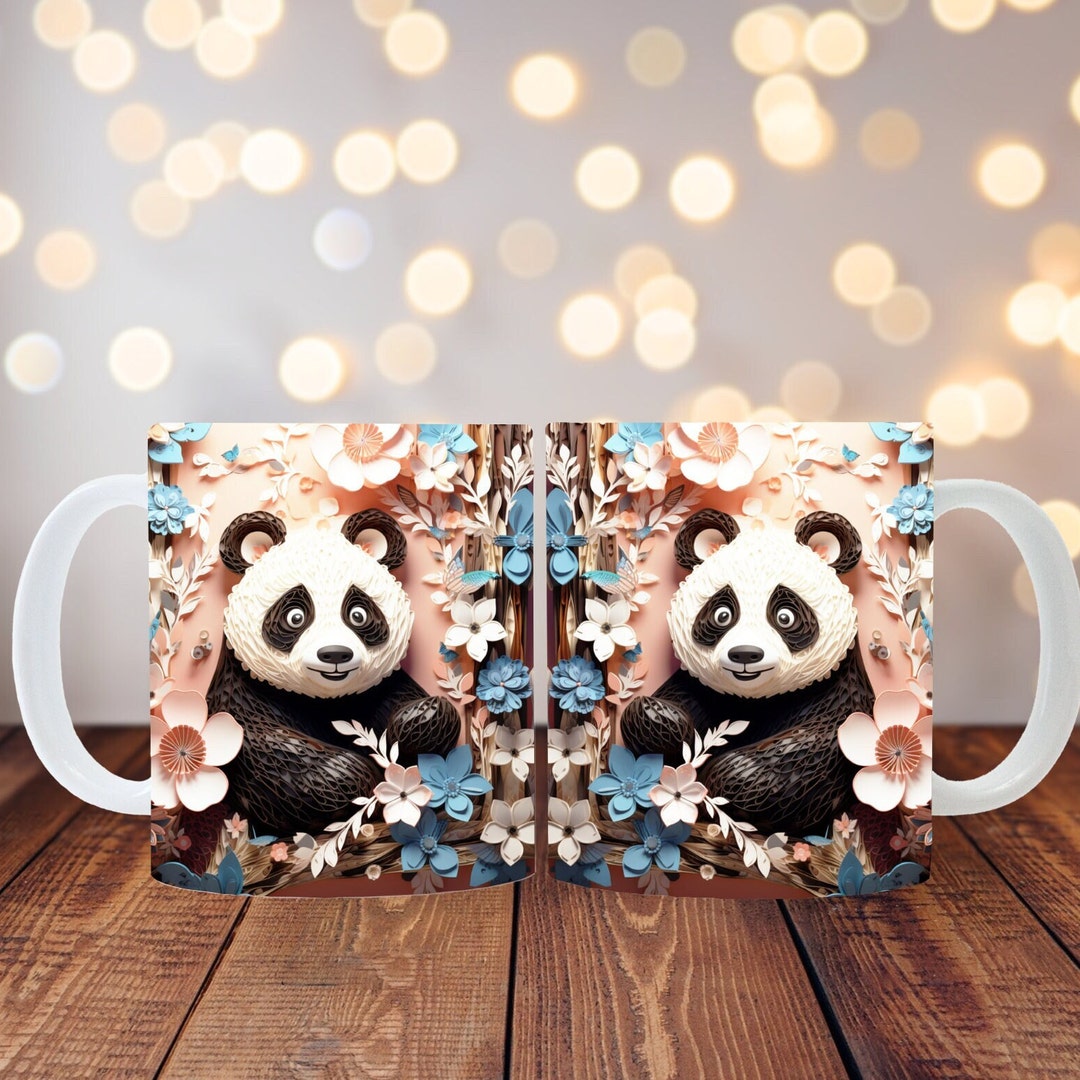 3D Panda Blue Pink Floral Scene, Ceramic Mug 15oz, Panda Coffee or Tea ...