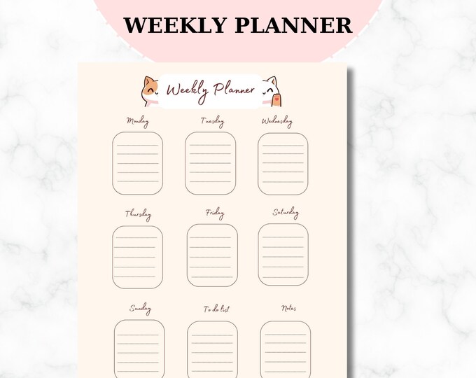 Cat Themed to Do List Printable, Daily/weekly Tasks Template, Organizer ...