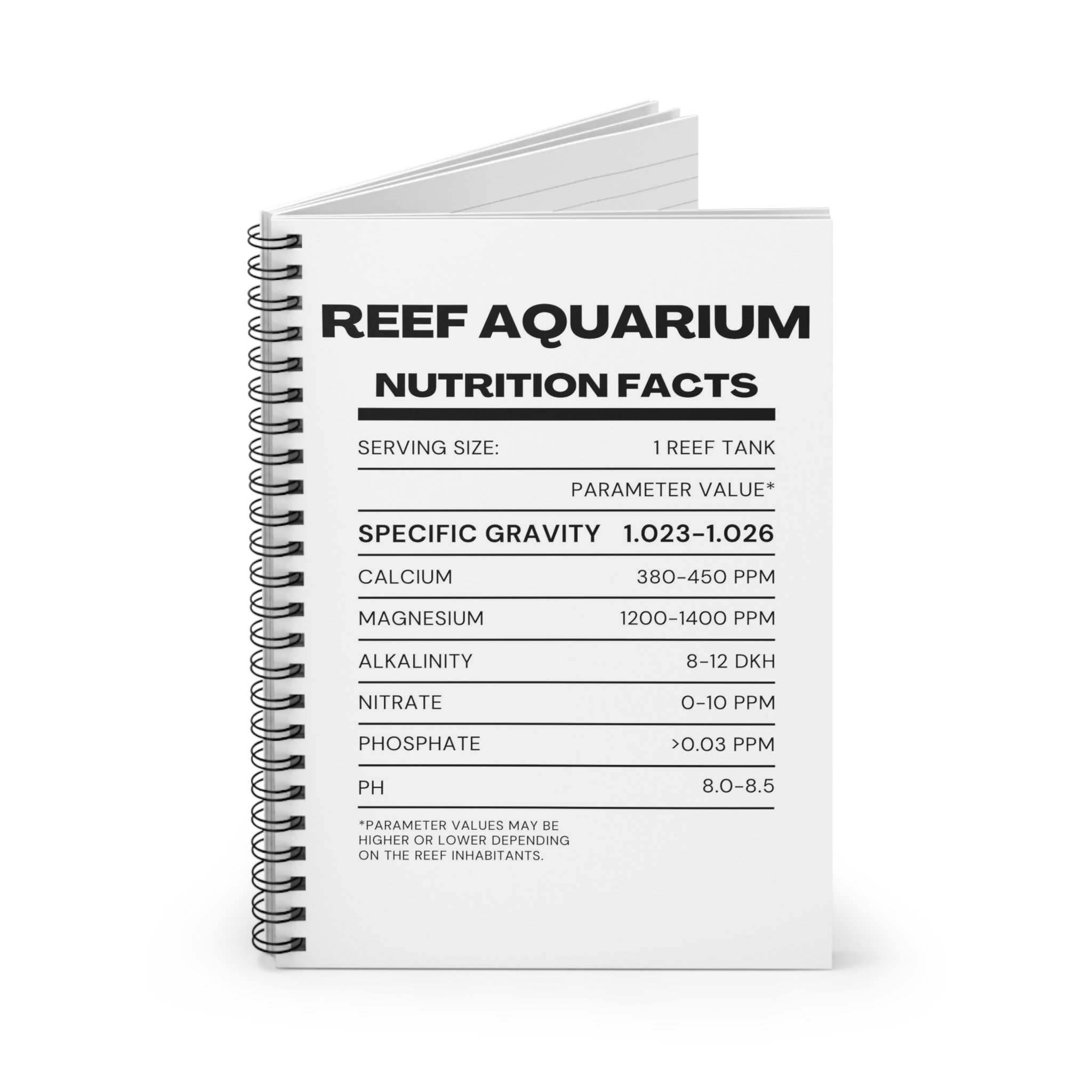 Tank Log, Reef Nutrition Facts Spiral Notebook - Ruled Line, Coral Reef ...