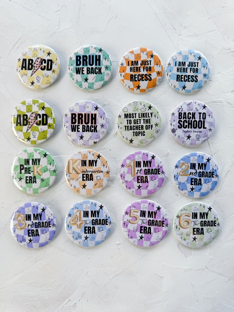 Back to School Teacher and Student Button Pins CHECKERED / Magnets - Etsy