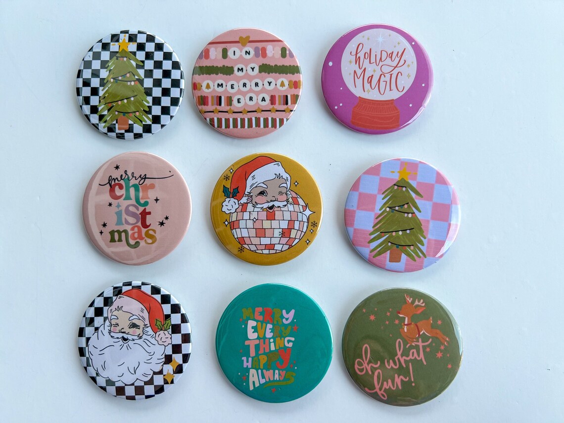 Christmas Button Pins and Magnets, Holiday Designs (2 Inch) - Etsy