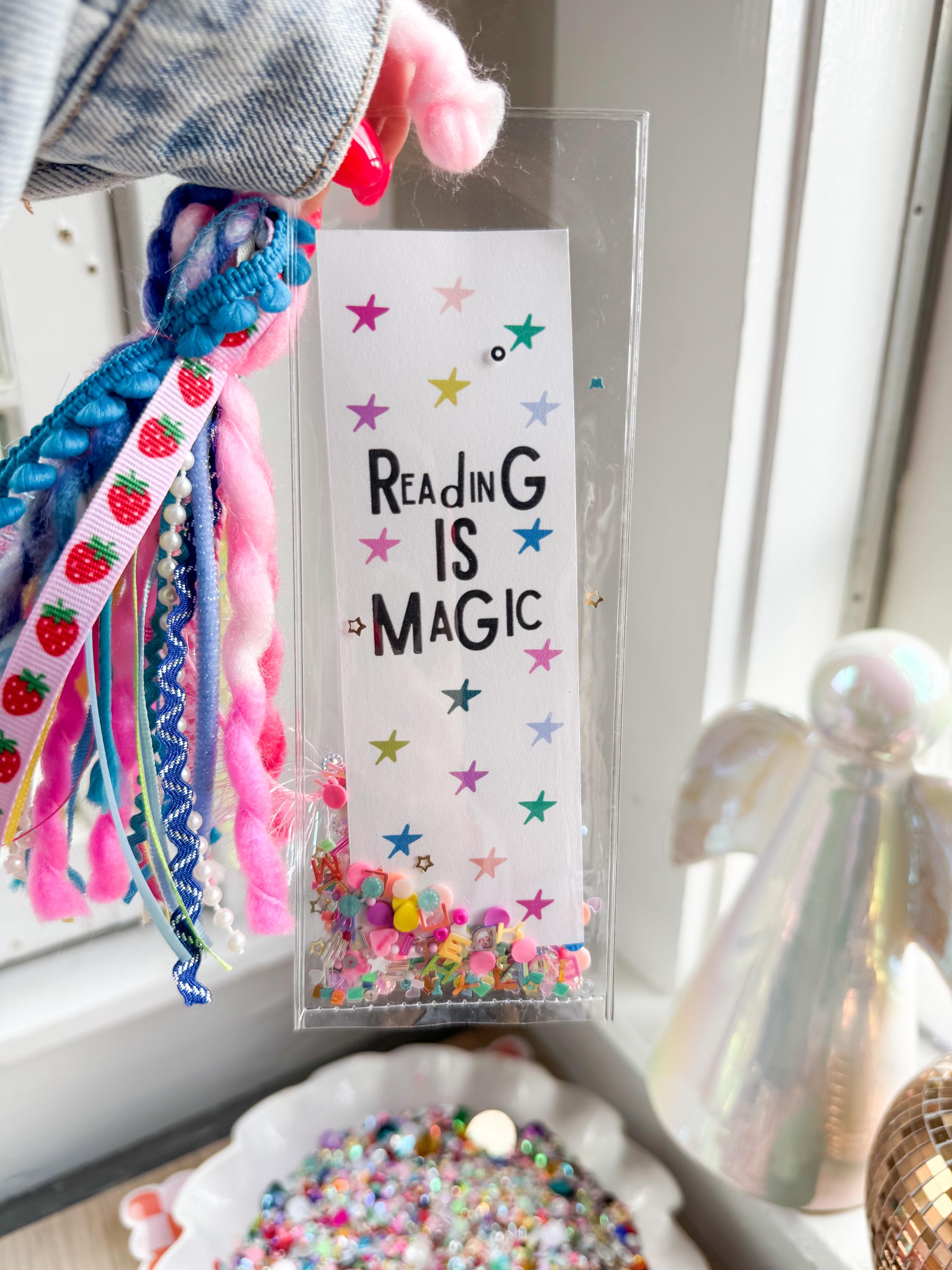 Reading is Magic Shaker Bookmark: Stars & Confetti With Yarn Tassel - Etsy