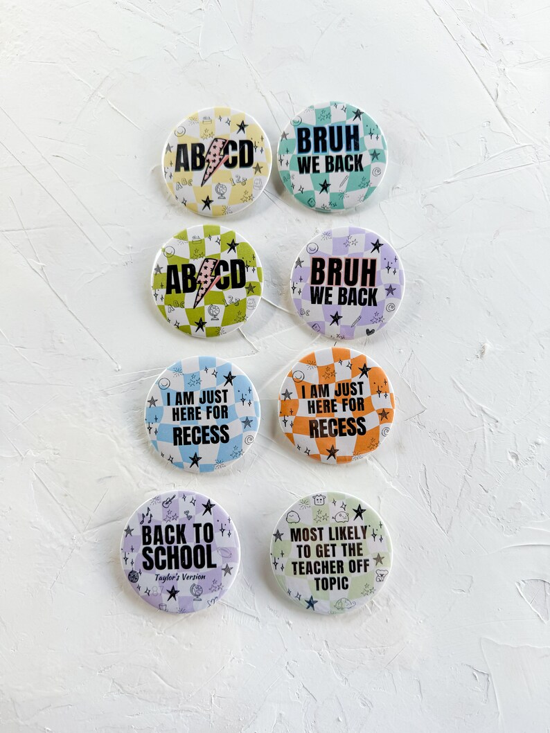 Back to School Teacher and Student Button Pins CHECKERED / Magnets - Etsy