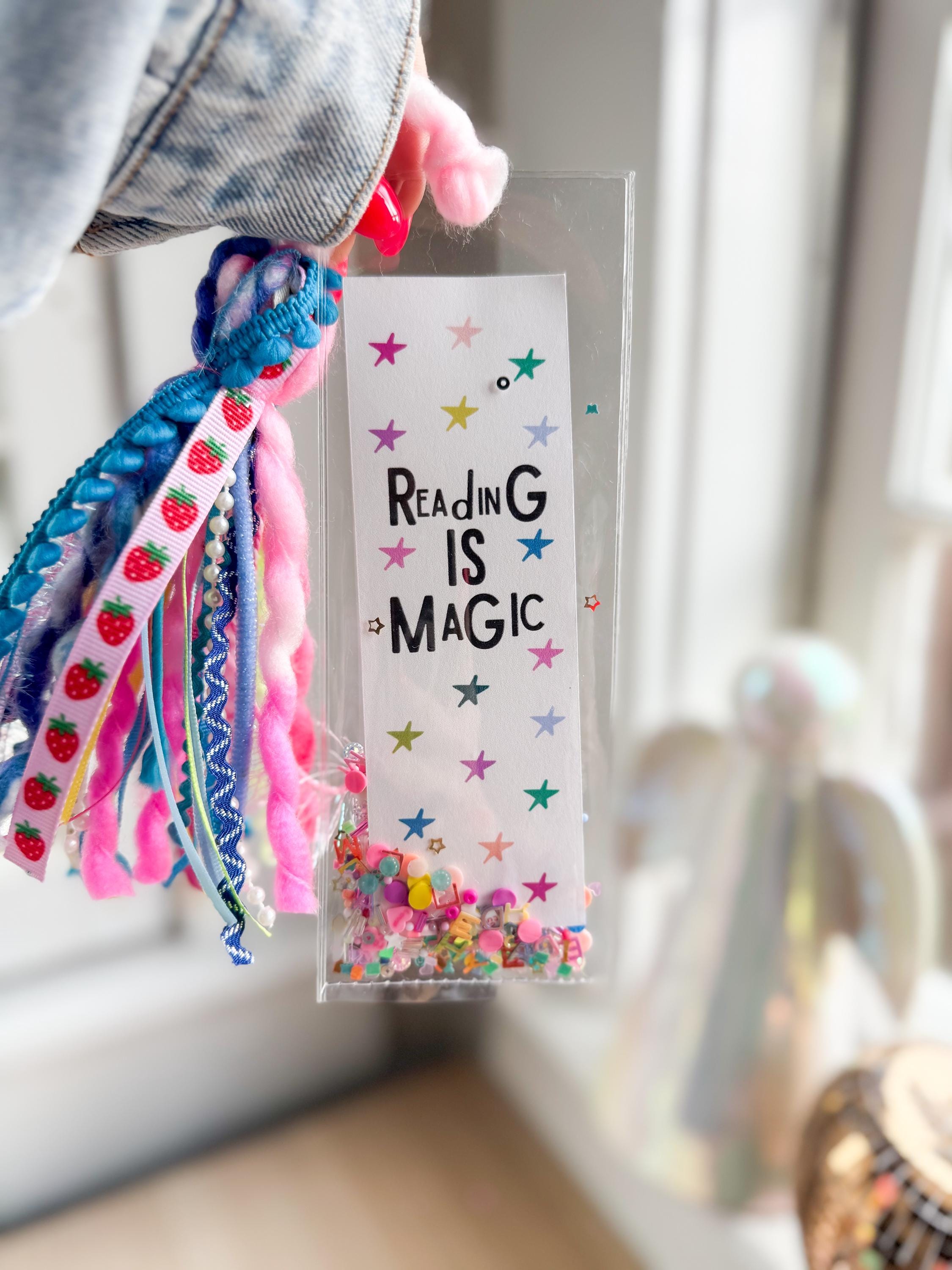 Reading is Magic Shaker Bookmark: Stars & Confetti With Yarn Tassel - Etsy