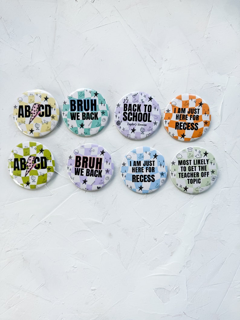 Back to School Teacher and Student Button Pins CHECKERED / Magnets - Etsy