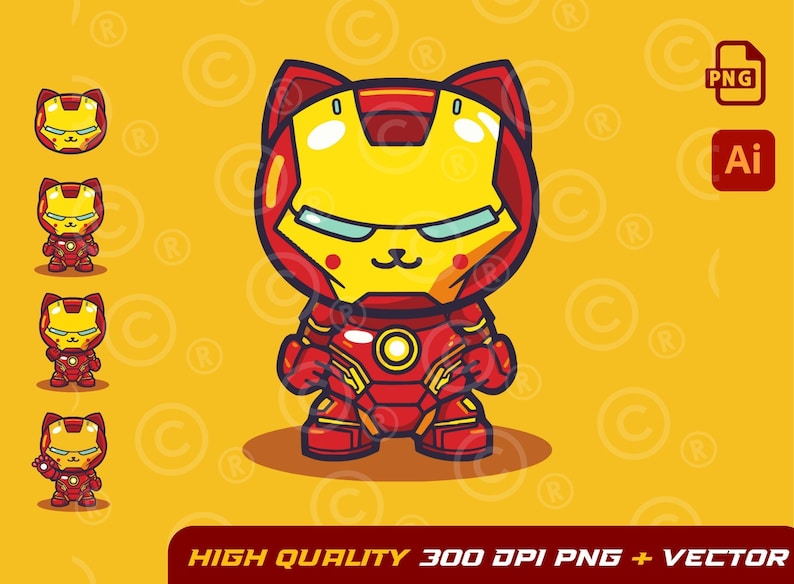 Iron Man Cat IRON CAT Clipart Pngs Marvel Superhero Inspired Digital ...