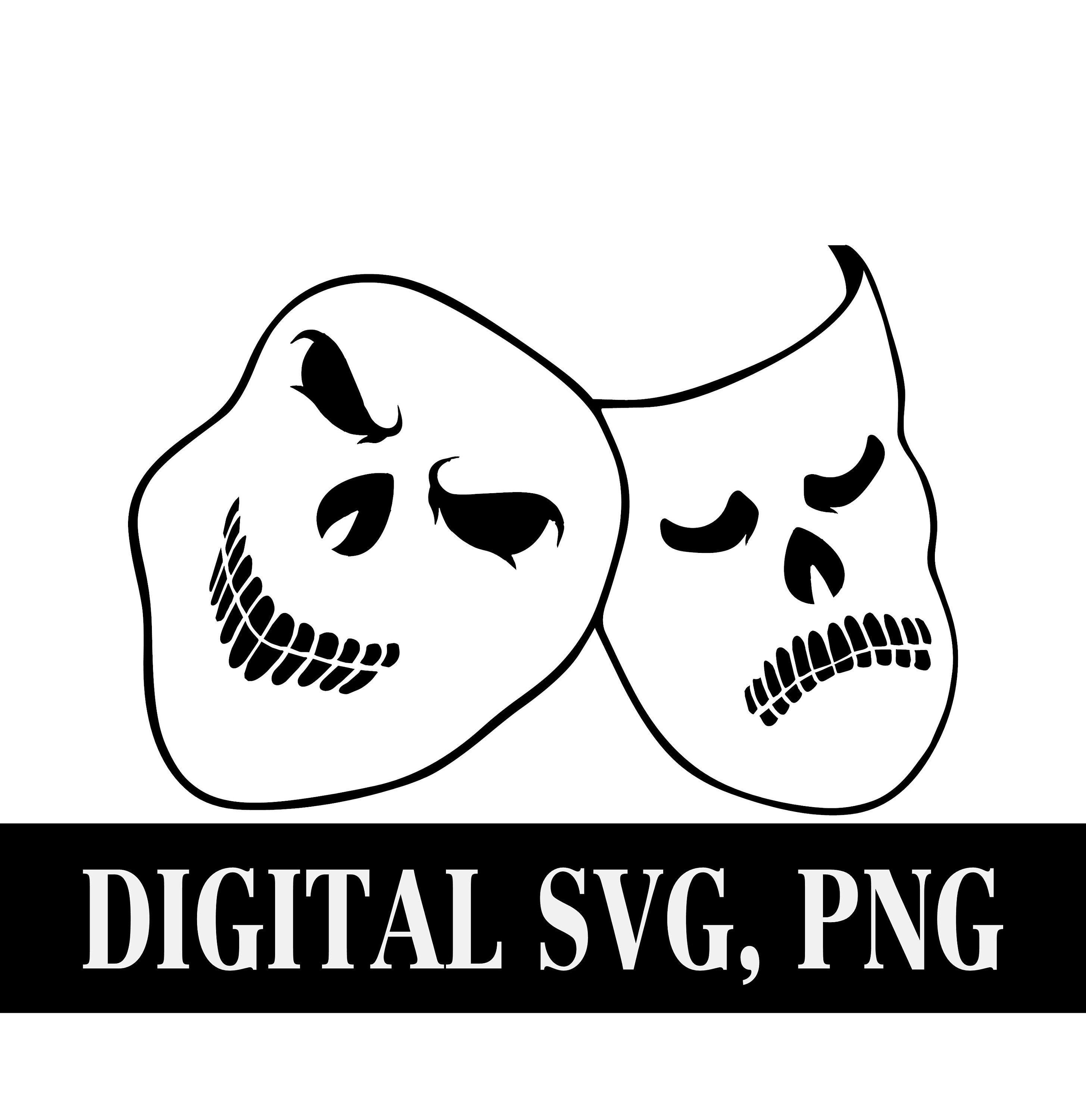 Comedy Tragedy Skull Masks SVG PNG: T-shirt Decal Design (digital ...
