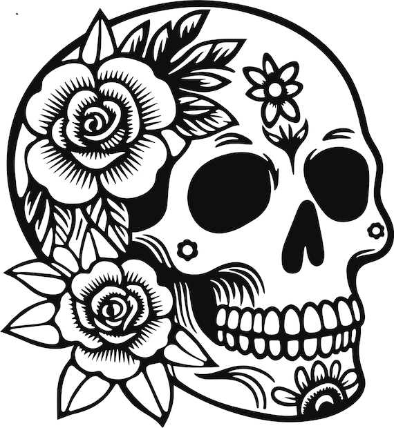 Sugar Skull And Roses Drawing