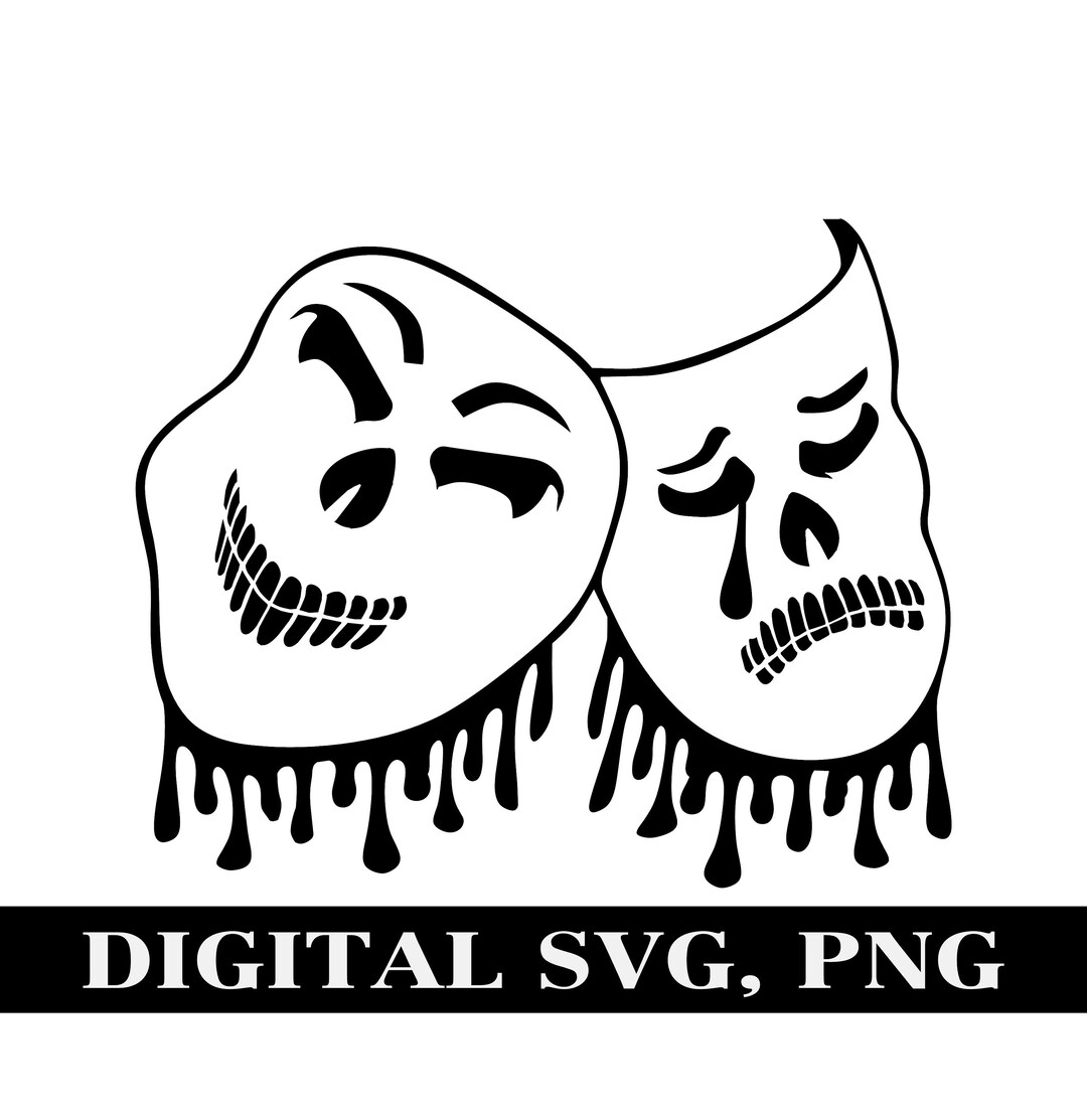 Comedy Tragedy Masks Skull Drips SVG Png. Digital PNG, SVG. T-shirt ...