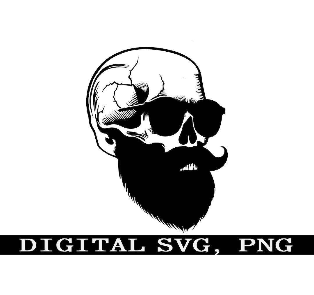 Skull With Beard and Glasses SVG PNG: T-shirt Decal Design (digital ...