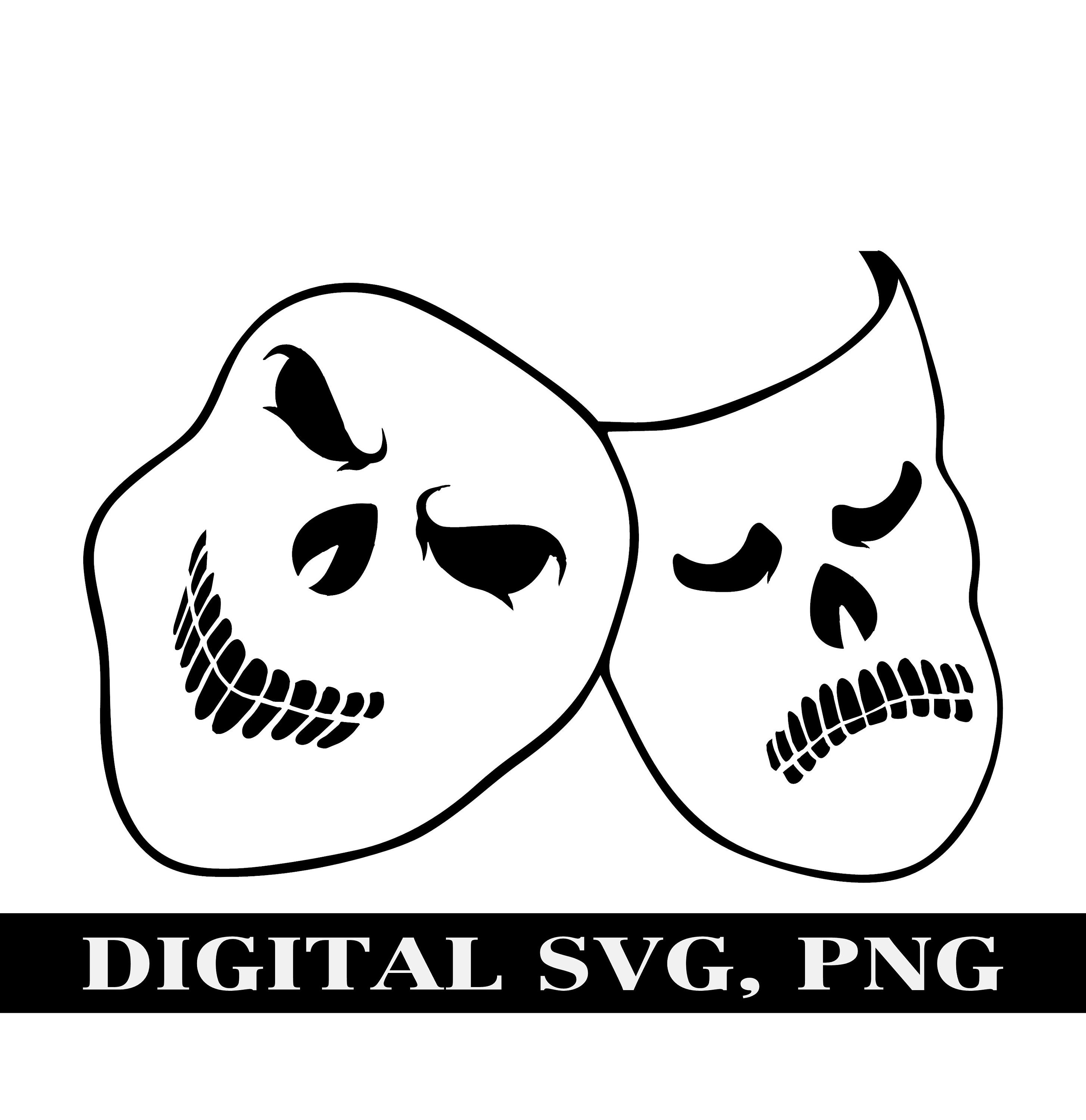 Comedy Tragedy Masks Skull Faces SVG Png. Digital PNG, SVG. T-shirt ...