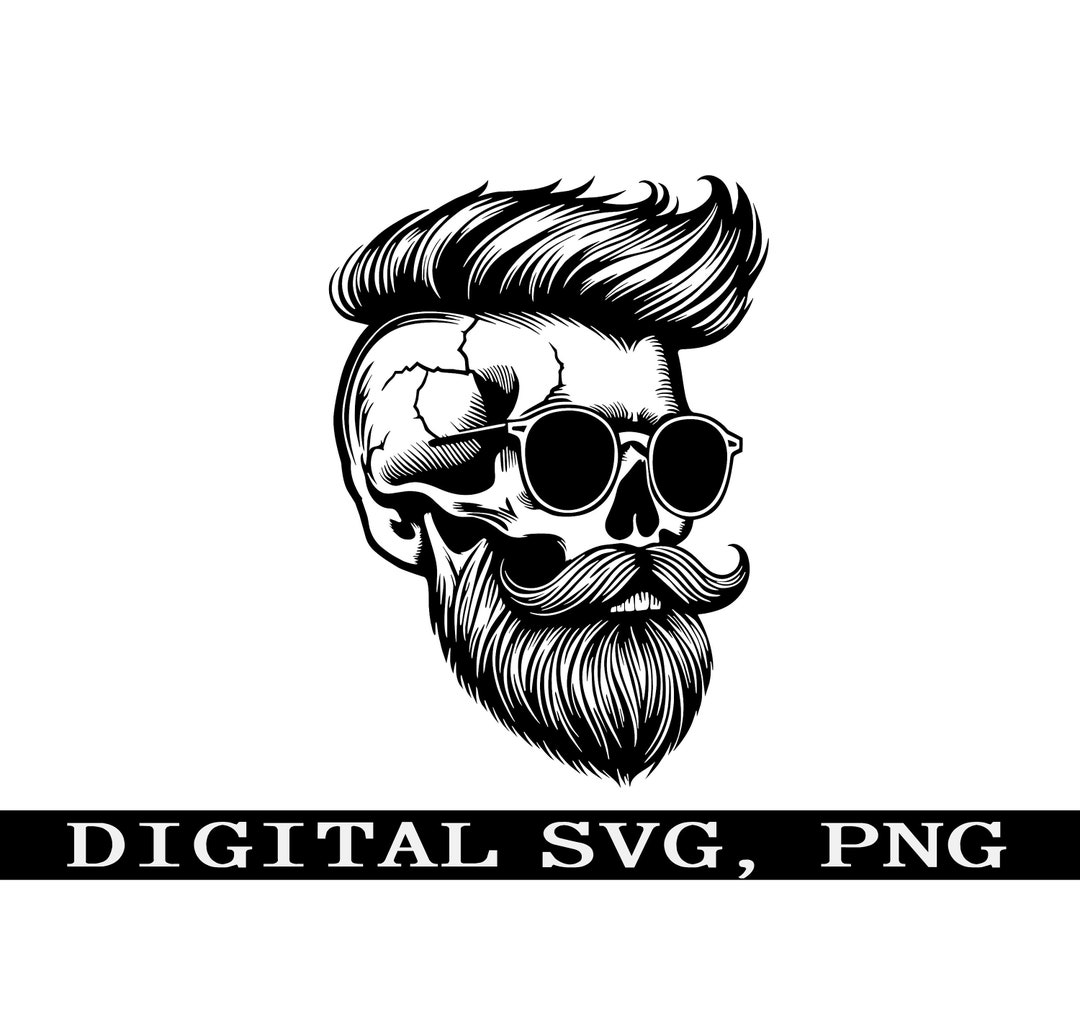 Skull With Beard, Glasses and Hair. Skull Hair. Skull Beard Svg ...
