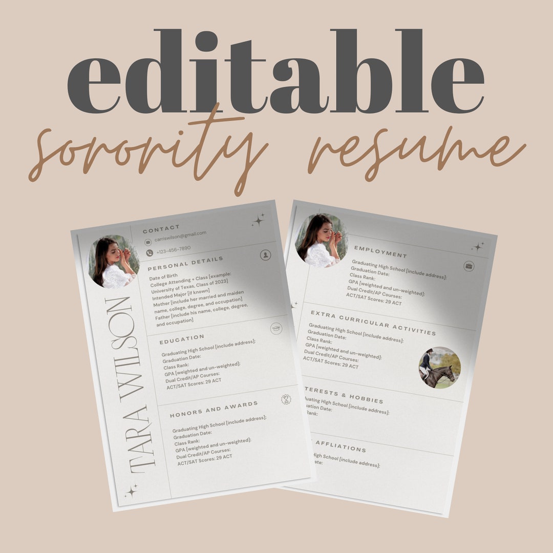 Editable Sorority Resume Template With Photo - Join Greek Life ...