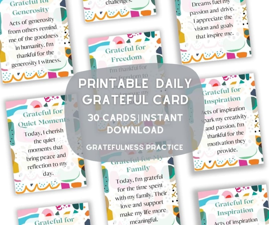 Daily Gratitude Card Set, 30 Card Digital PDF, Gratitude Journal Cards ...