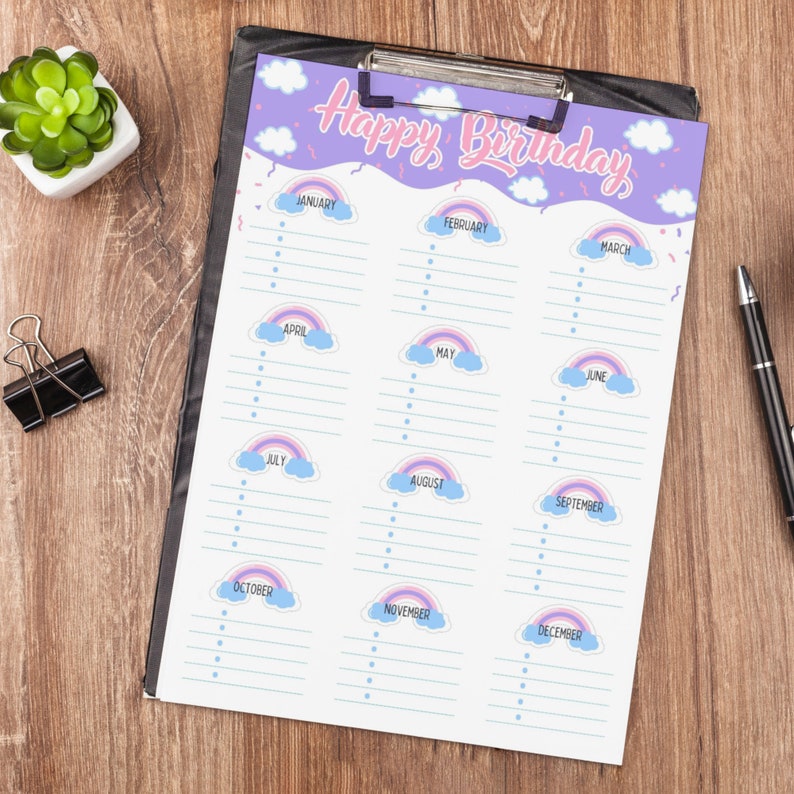 EDITABLE Printable Pdf Birthday Calendarfree Editable Monthly Birthday ...