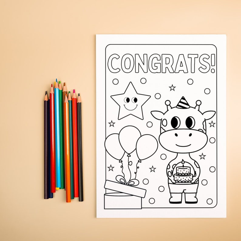 PRINTABLE Congratulations Coloring Pages Animal-themed - Etsy