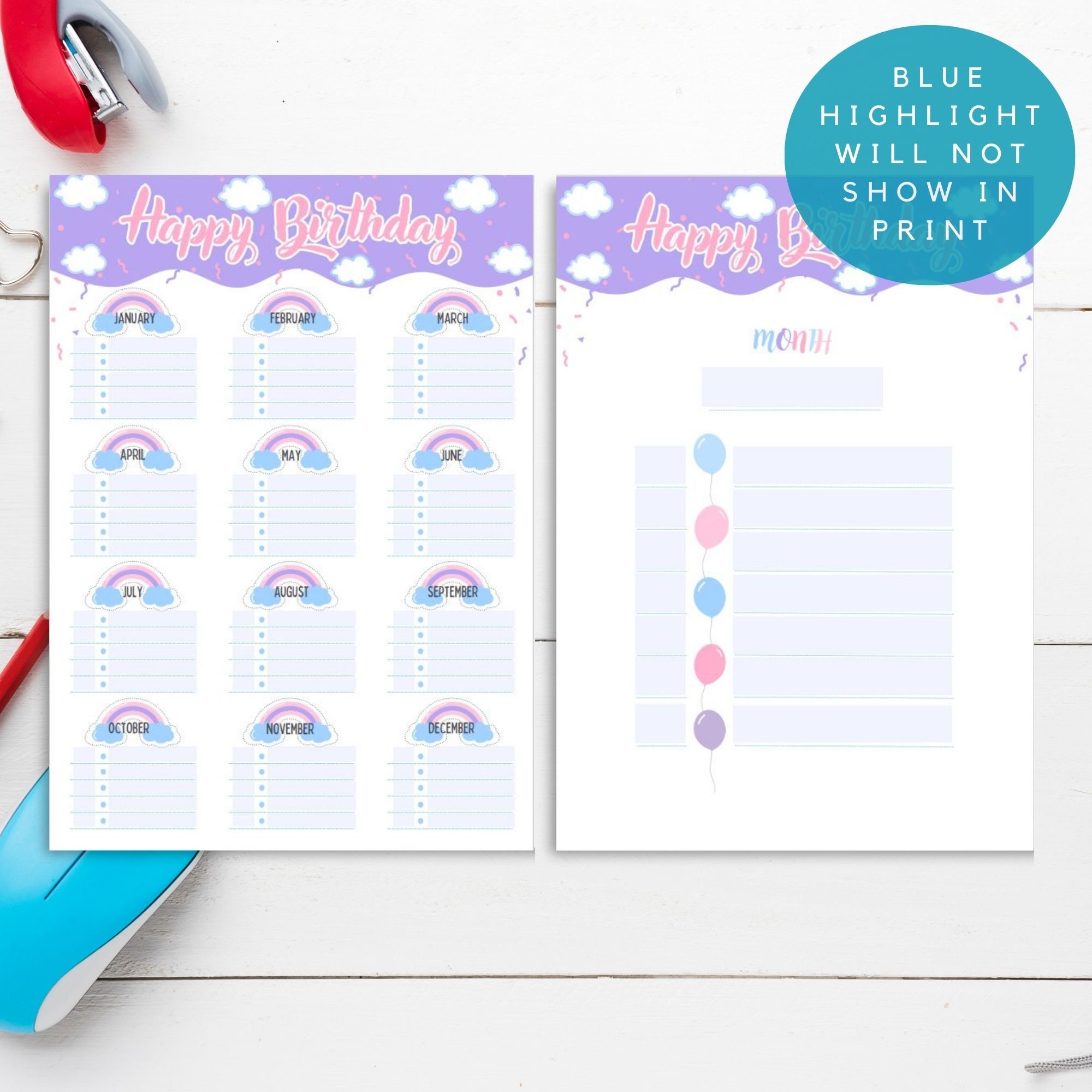 EDITABLE Printable Pdf Birthday Calendarfree Editable Monthly Birthday ...
