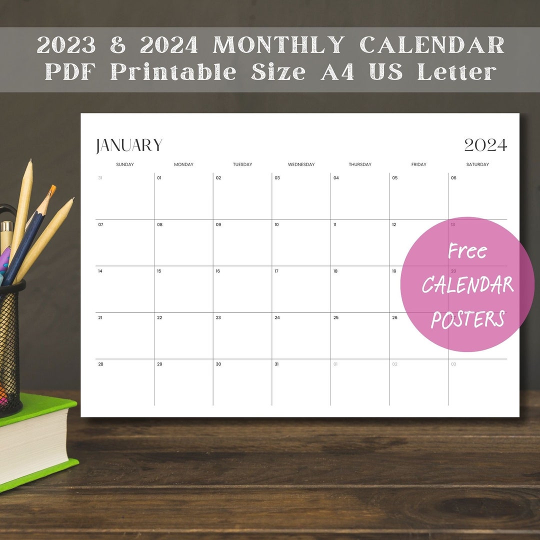 2023 2024 PRINTABLE Monthly Calendar With 2023 2024 Calendar Posters in ...