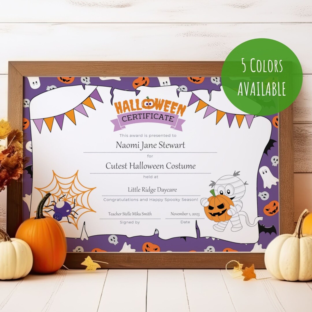 EDITABLE PDF Halloween Blank Certificate Halloween Certificates Costume ...