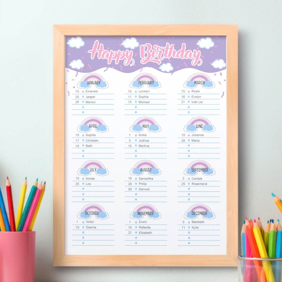EDITABLE Printable Pdf Birthday Calendarfree Editable Monthly Birthday ...