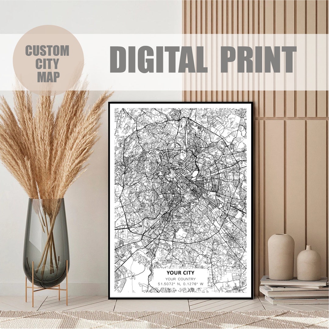 Custom Street Map Poster, Custom Map Prints, Personalized Map, City Map ...