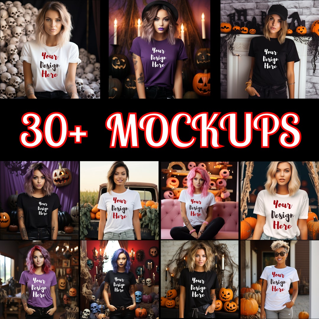 Bella Canvas 3001 Mockup Bundle Halloween Mockup Black White Purple ...