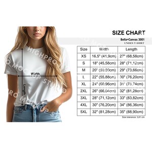 8x Bella Canvas 3001 Size Chart | Bella Canvas 3001Y Size Chart | Bella ...