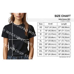 8x Bella Canvas 3001 Size Chart | Bella Canvas 3001Y Size Chart | Bella ...