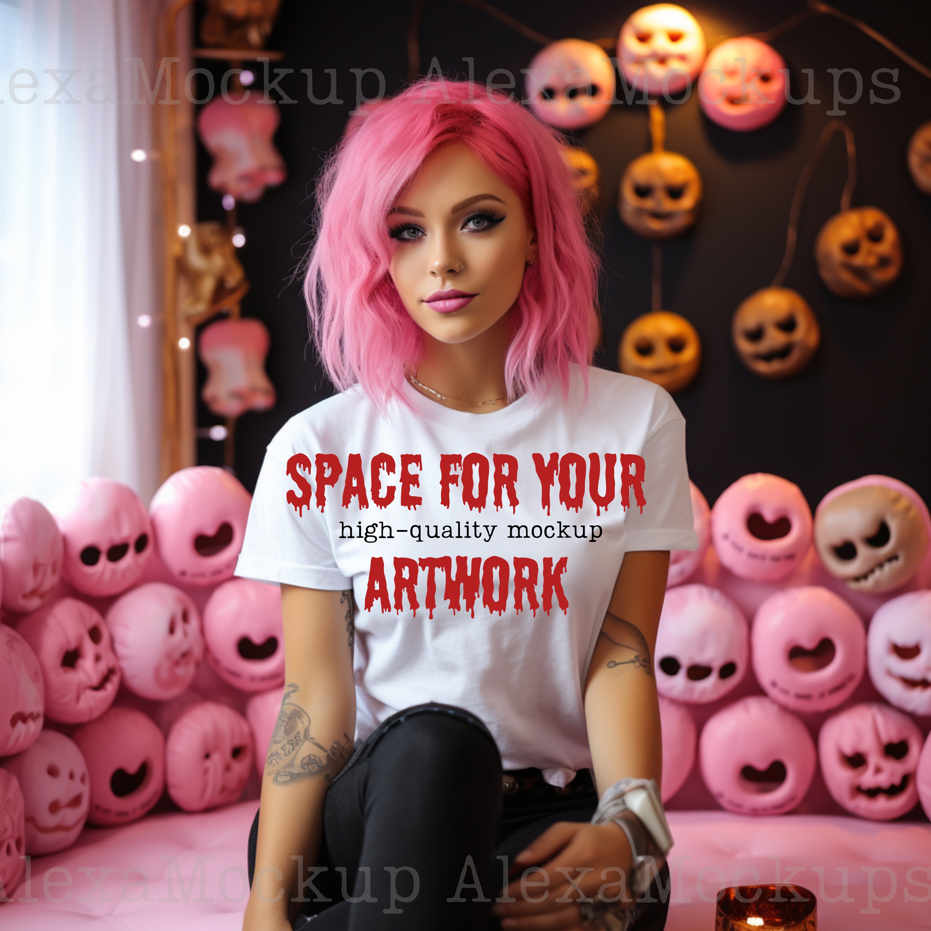 Skeleton Halloween Shirt Mockup Halloween Emo Mockup White Bella Canvas ...