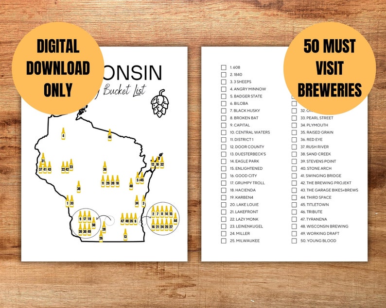 Wisconsin Brewery Bucket List Printable | USA Travel Checklist ...