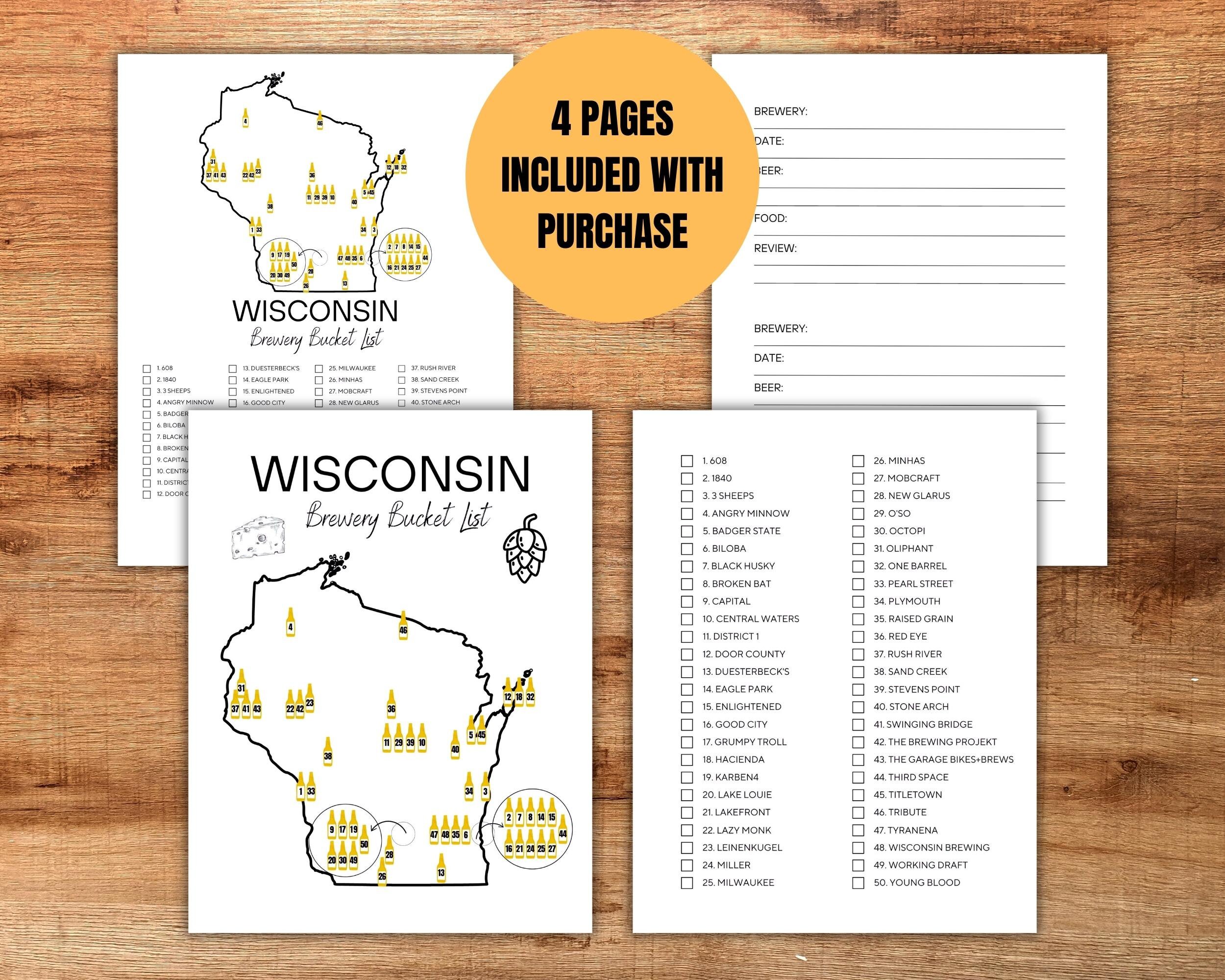 Wisconsin Brewery Bucket List Printable USA Travel Checklist Explore ...