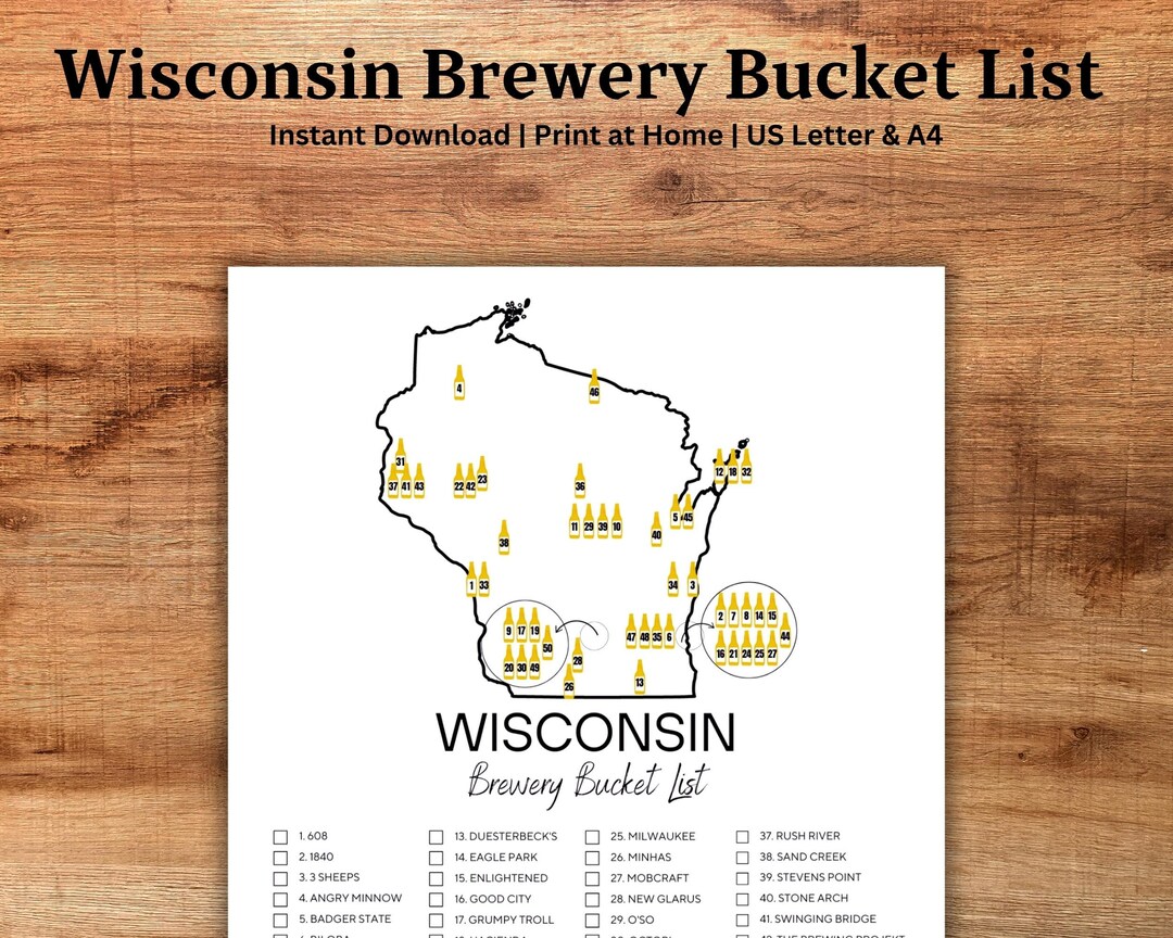 Wisconsin Brewery Bucket List Printable | USA Travel Checklist ...