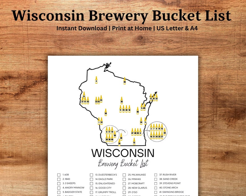 Wisconsin Brewery Bucket List Printable | USA Travel Checklist ...