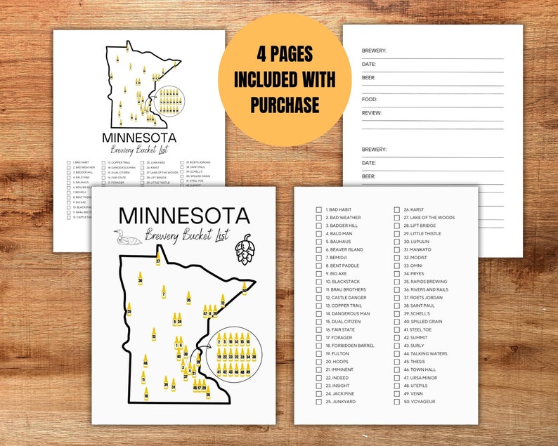 Minnesota Brewery Bucket List Printable Minnesota Travel - Etsy