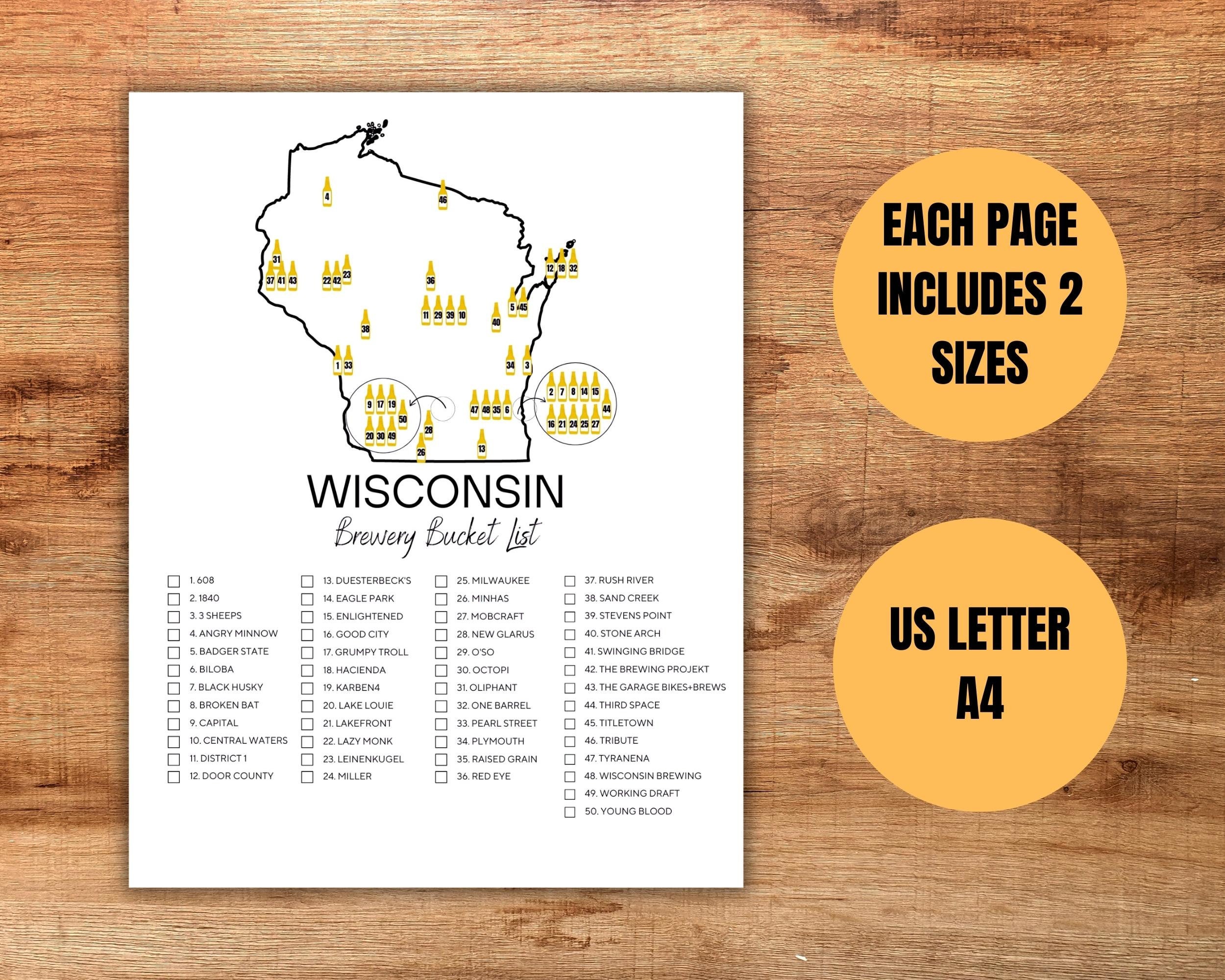 Wisconsin Brewery Bucket List Printable USA Travel Checklist Explore ...