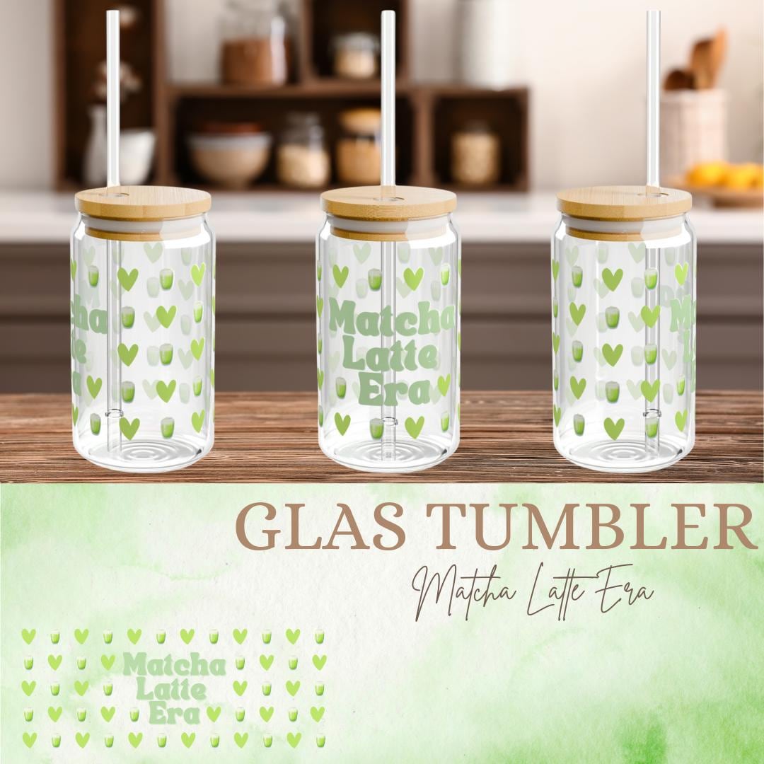 Matcha Latte Era Drinking Glass Aesthetic Glass Tumbler With Bamboo Lid ...
