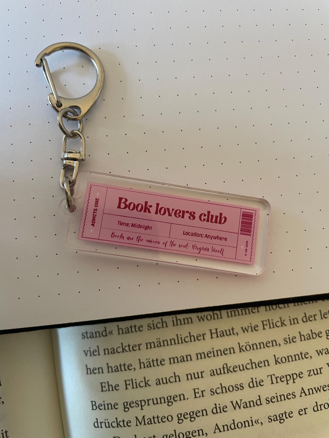 Book Lovers Club Keyring – Acrylic Ticket Pendant – Bookish Accessory ...